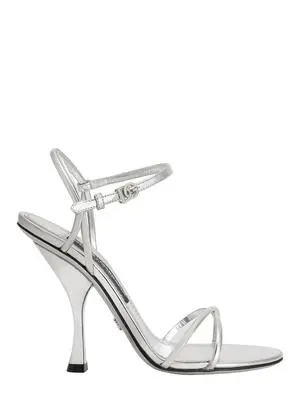 Dolce & Gabbana Mirror Calfskin Sandals With Buckle Detail - Silver