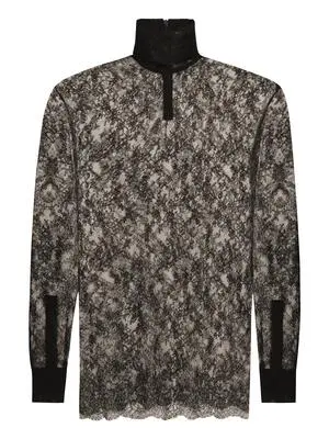 Dolce & Gabbana Loose Lace Turtleneck With Shirt Cuffs Shirts - Black