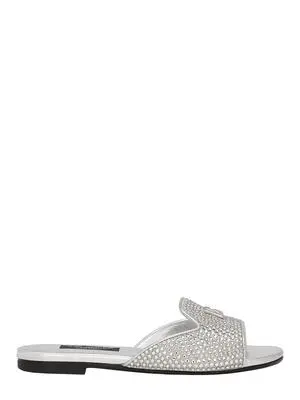 Dolce & Gabbana Foiled Lambskin Sliders With Fusible Rhinestones - Silver
