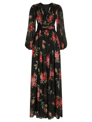 Dolce & Gabbana Rose Bouquet-print Long Chiffon Dress Dresses - Multicolor