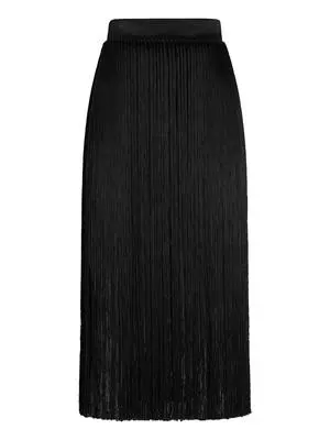 Dolce & Gabbana Long Fringed Skirt In Satin Skirts - Black