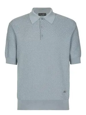 Dolce & Gabbana Stretch Cotton Polo-shirt With Dg Hardware Sweaters And Cardigans Light Blue - Azure