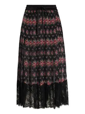 Dolce & Gabbana Pleated Chiffon Floral Print Midi Skirt With Lace Trim - Multicolor