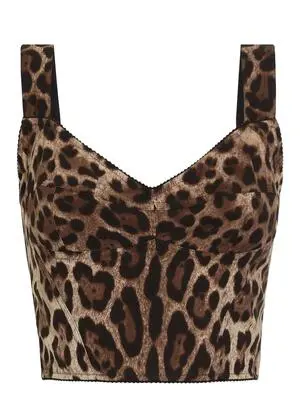 Dolce & Gabbana Leopard- Charmeuse Bustier Top Shirts And Tops Animal - Print