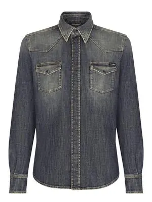 Dolce & Gabbana Light Blue Wash Stretch Denim Shirt Denim Multi-colored Cotton - Multicolor