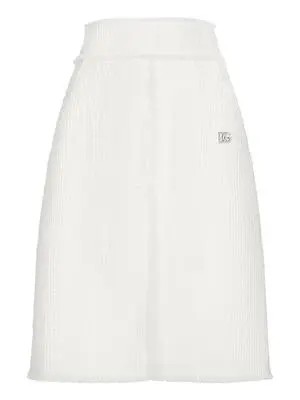Dolce & Gabbana Dolce & Gabbana Rachel Tweed Straight Skirt With Jewel Button Detail White