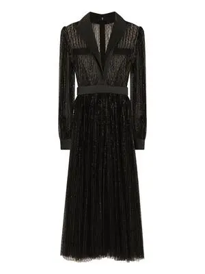 Dolce & Gabbana Calf-length Tulle Tuxedo Shirt Dress With Sequin Embellisht Dresses - Black
