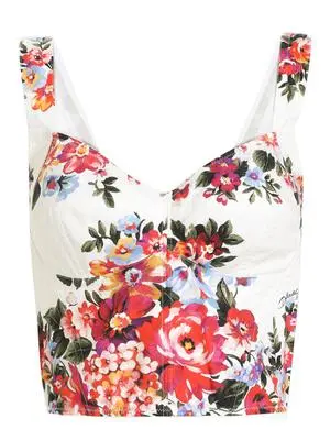 Dolce & Gabbana Flower Bouquet-print Cotton Bustier Top Shirts And Tops - Multicolor
