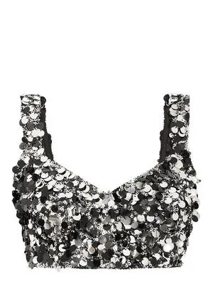 Dolce & Gabbana Sequined Bralette Top - Silver