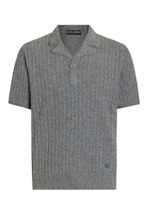 Dolce & Gabbana Ribbed Cotton And Linen Polo Shirt Sweaters And Cardigans - Grey