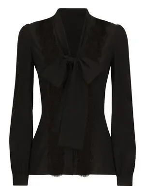 Dolce & Gabbana Silk Shirt With Lace Inlay Shirts And Tops - Black