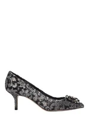 Dolce & Gabbana Lurex Lace Pumps With Embellished Brooch - Grey