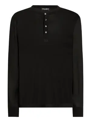 Dolce & Gabbana Serafino Long Sleeve Silk T-shirt T-shirts And Polos - Black