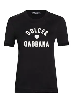 Dolce & Gabbana Jersey T-shirt With Lettering Patch T-shirts And Sweatshirts - Black