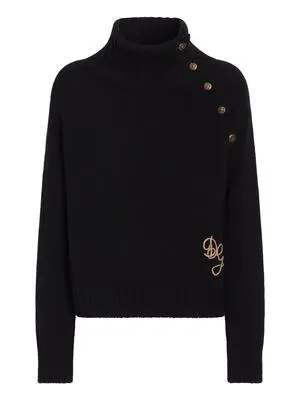 Dolce & Gabbana Smooth Knit Turtleneck With Logo Embroidery - Blue