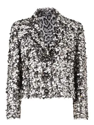Dolce & Gabbana Short Single-breasted Jacket With Sequin Embellisht Blazers - Silver