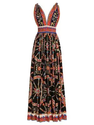 Dolce & Gabbana Carretto-print Long Poplin Dress Dresses Multi-colored - Multicolor