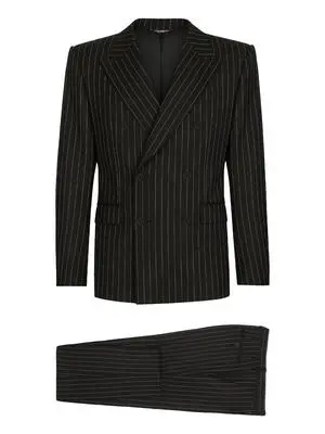 Dolce & Gabbana Double-breasted Pinstripe Stretch Wool Sicilia-fit Suit Suits And Blazers Wool - Multicolor