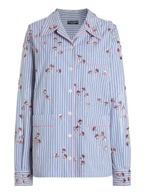 Dolce & Gabbana Poplin Shirt With Crystal Flower Embroidery - Multicolor