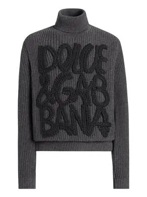 Dolce & Gabbana Wool Turtleneck With Embroidery - Grey