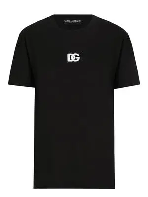 Dolce & Gabbana Jersey T-shirt With Dg Logo Embroidery T-shirts And Sweatshirts - Black
