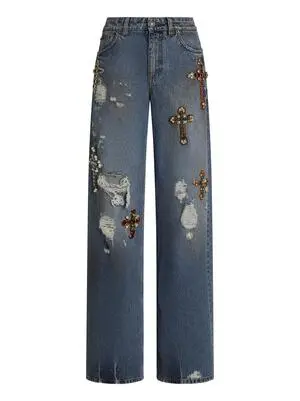 Dolce & Gabbana 5-pocket Denim Trousers With Emrboidery Denim And Jeans Multi-colored - Multicolor