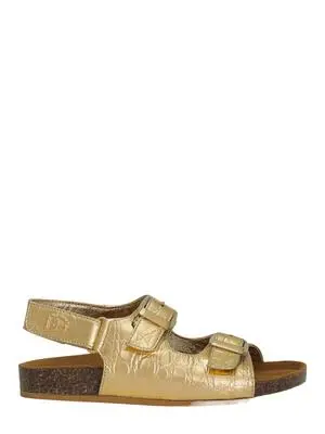 Dolce & Gabbana Crocodile-effect Calfskin Sandals With Dg Logo - Gold