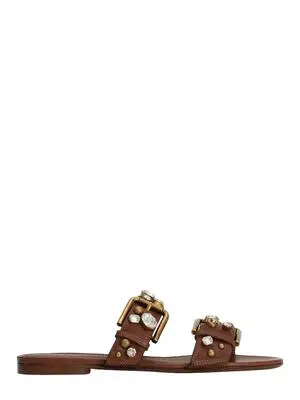 Dolce & Gabbana Cowhide Embellished Flat Slippers Slides And Mules - Multicolor