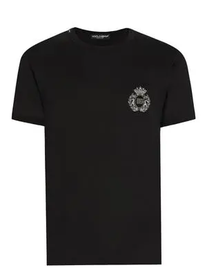 Dolce & Gabbana Cotton T-shirt With Heraldic Patch T-shirts And Polos - Black