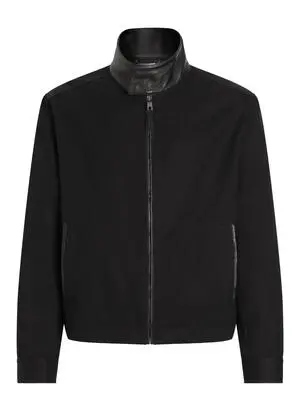 Dolce & Gabbana Leather And Technical Fabric Jacket With A High Neck And Tag Coats And Jackets - Black