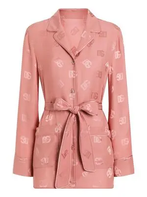 Dolce & Gabbana Long-sleeved Silk Jacquard Pajama Shirt With Dg Logo Shirts And Tops - Pink
