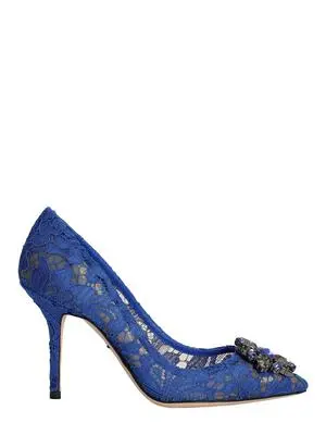 Dolce & Gabbana Lace Slingback Pumps With Crystal Embellishment - Blue