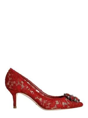 Dolce & Gabbana Lace Slingback Pumps With Crystal Embellishment - Red