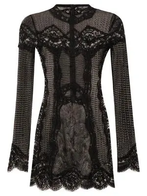 Dolce & Gabbana Knitted Dress With Lace Dresses - Black