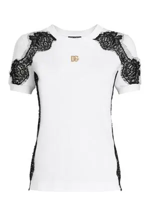 Dolce & Gabbana Jersey T-shirt With Dg Logo And Lace Details T-shirts And Sweatshirts Multi-colored - Multicolor