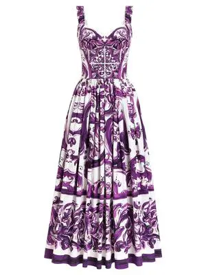 Dolce & Gabbana Long Poplin Dress With Majolica Print - Multicolor