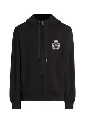 Dolce & Gabbana Cotton Hoodie Heraldic Patch Sweatshirts - Black