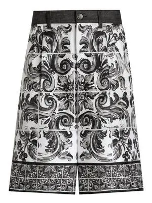 Dolce & Gabbana Maiolica-printed Denim Bermuda Shorts Denim Multi-colored - Multicolor