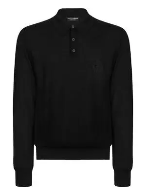Dolce & Gabbana Cashmere Polo-style Sweater With Dg Logo Embroidery Sweaters And Cardigans Cashmere - Black