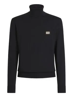 Dolce & Gabbana Wool Turtle-neck Sweater With Branded Tag - Blue