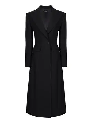 Dolce & Gabbana Long Single-breasted Wool Cady Coat Coats And Jackets Wool - Black