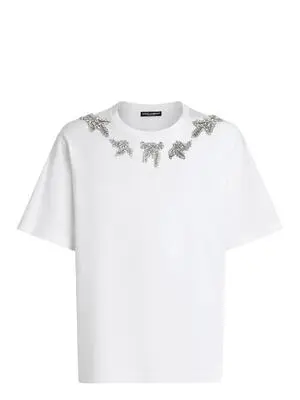 Dolce & Gabbana Cotton T-shirt With Embroidery And Brooch T-shirts And Polos - White