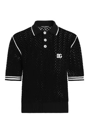 Dolce & Gabbana Crochet Effect Cotton Polo Shirt Sweaters And Cardigans Multi-colored - Multicolor