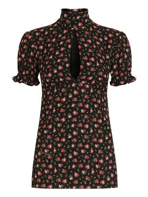 Dolce & Gabbana Small Rose-print Charmeuse Top Shirts And Tops - Multicolor