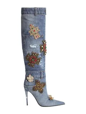 Dolce & Gabbana Embellished Denim High-heeled Boots - Multicolor