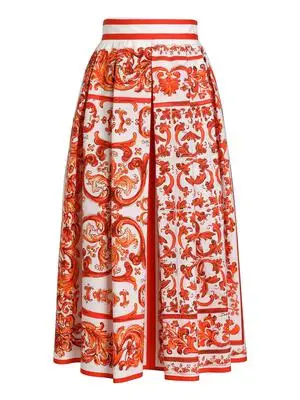 Dolce & Gabbana Majolica-print Charmeuse Midi Skirt - Multicolor