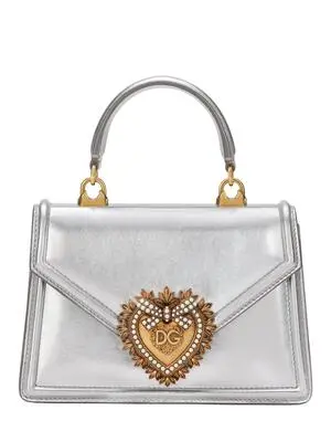Dolce & Gabbana Dolce & Gabbana Small Devotion Bag In Mordore Nappa Leather Silver
