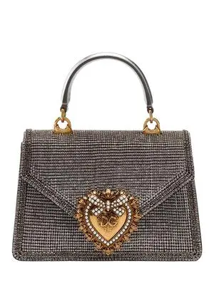 Dolce & Gabbana Small Devotion Bag In Mordore Nappa Leather With Rhinestone Detailing Handbags - Silver