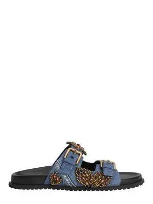 Dolce & Gabbana Flat Denim Sliders With Embroidery - Multicolor