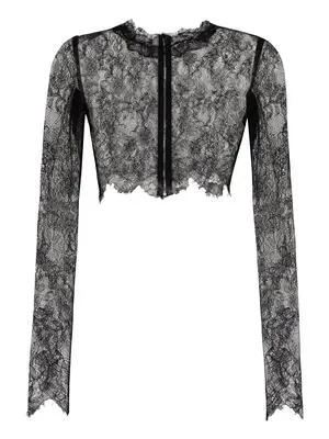 Dolce & Gabbana Long-sleeved Chantilly Lace Crop Top Shirts And Tops Lace - Black